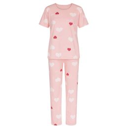 Fashionshowcase Pyjama 'HEARTSTRIPE' Damen Gr&ouml;&szlig;e XL ros&eacute; Winterkleid