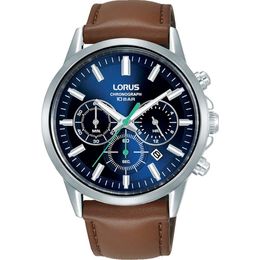 Chronograph Lorus, braun (braun, blau), Armbanduhren, Herren, Quarzuhr, Armbanduhr, Herrenuhr, Lederarmband, Stoppfunktion, Tag
