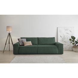 3-Sitzer Home Affaire "SHERWOOD Schlafsofa (257cm) Cord, Samtvelours, Vintage-Lederoptik", gr&uuml;n (dunkelgr&uuml;n), B:257cm H:85cm T:106cm, 100% Polyester, Sofas, Schlaffunktion mit Bettkasten (ca. 136/200cm)