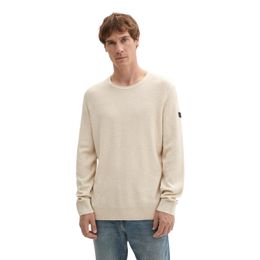 Strickpullover Tom Tailor, Herren, Gr. XXL, weiß (light sand melange), Strick, Obermaterial: 100% Baumwolle, unifarben, regular fit normal, Rundhals, Bündchen, Pullover, mit Rundhalsausschnitt