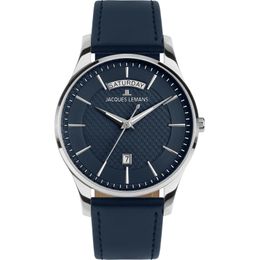 Quarzuhr Jacques Lemans "London", blau (dunkelblau, dunkelblau), Armbanduhren, Herren, Armbanduhr, Herrenuhr, Lederarmband, analog, Wochentag, Tag