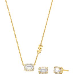 Ohrring und Ketten Set Michael Kors "Mulitpack Schmuck Silber 925 Premium Kors Brilliance", gold (gelbgoldfarben, kristallweiß, kristallweiß), Schmuck_Sets, Damen, Silber 925 (Sterlingsilber), glitzernd, glänzend, mit Zirkonia (synth.)