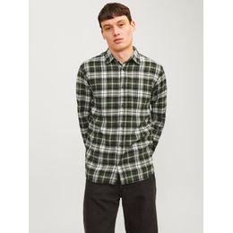 Jack & Jones Langarmhemd JACK & JONES "JJJOSHUA FALL FLANNEL SHIRT LS", Herren, Gr. XS, N-Gr, grün (kombu grün), Web, Obermaterial: 60% Baumwolle, 40% Polyester, unifarben, slim fit, 2-Knopf-Manschette, Hemden