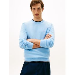 Rundhalspullover Tommy Hilfiger "ESSENTIAL COTTON CREW NECK", Herren, Gr. L, well water, Strick, Obermaterial: 100% Baumwolle, regular fit, Rundhals, Rippbündchen, Pullover, Topseller