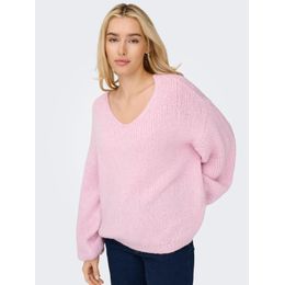 Jacqueline de Yong V-Ausschnitt-Pullover JDY "JDYDINEA L/S REVERSIBLE PULLOV. KNT NOOS", Damen, Gr. L, fragrant lila, Strick, Obermaterial: 80% Polyacryl, 20% Polyester, unifarben, loose fit hüftlang, V-Ausschnitt, weit Strickbündchen, Pullover
