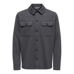 Only & Sons Langarmhemd ONLY & SONS "ONSNEWKODYL OVERSHIRT SWEAT NOOS", Herren, Gr. M, N-Gr, grau pinstripe, Web, Obermaterial: 62% Polyester, 33% Viskose, 5% Elasthan, unifarben, normal normal, Hemden
