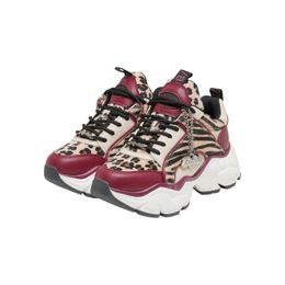 Buffalo Damen Trainingsschuh "Buffalo BINARY GLAM - VEGAN SUEDE/FUR/NAPPA", Gr. 38rot, cream, leo, Schuhe