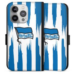 DeinDesign iPhone 14 Pro Handy Klapph&uuml;lle Handyh&uuml;lle aus Kunst Leder schwarz Flip Case Bundesliga Hertha Bsc Official Licensed Product Sideflip mit langer Lasche