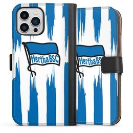 DeinDesign iPhone 13 Pro Max Handy Klapph&uuml;lle Handyh&uuml;lle aus Kunst Leder schwarz Flip Case Bundesliga Hertha Bsc Official Licensed Product Sideflip mit langer 