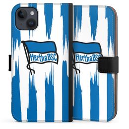 DeinDesign iPhone 14 Plus Handy Klapph&uuml;lle Handyh&uuml;lle aus Kunst Leder schwarz Flip Case Bundesliga Hertha Bsc Official Licensed Product Sideflip mit langer 