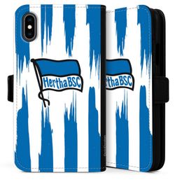 DeinDesign iPhone X Handy Klapph&uuml;lle Handyh&uuml;lle aus Kunst Leder schwarz Flip Case Bundesliga Hertha Bsc Official Licensed Product Sideflip mit langer Lasche