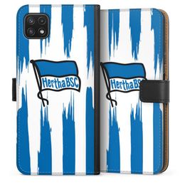 DeinDesign Galaxy A22 5G Handy Klapph&uuml;lle Handyh&uuml;lle aus Kunst Leder schwarz Flip Case Bundesliga Official Licensed Product Hertha Bsc Sideflip mit langer Lasche