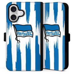 DeinDesign iPhone 16 Handy Klapph&uuml;lle Handyh&uuml;lle aus Kunst Leder schwarz Flip Case Bundesliga Hertha Bsc Official Licensed Product Sideflip mit Lasche