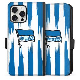 DeinDesign iPhone 15 Pro Max Handy Klapph&uuml;lle Handyh&uuml;lle aus Kunst Leder schwarz Flip Case Bundesliga Hertha Bsc Official Licensed Product Sideflip mit Lasche