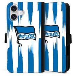DeinDesign iPhone 16 Plus Handy Klapph&uuml;lle Handyh&uuml;lle aus Kunst Leder schwarz Flip Case Bundesliga Hertha Bsc Official Licensed Product Sideflip mit Lasche