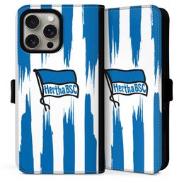 DeinDesign iPhone 16 Pro Handy Klapph&uuml;lle Handyh&uuml;lle aus Kunst Leder schwarz Flip Case Bundesliga Hertha Bsc Official Licensed Product Sideflip mit Lasche