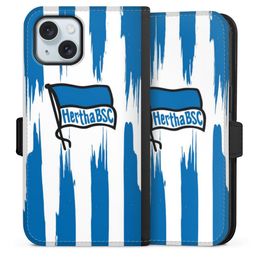 DeinDesign iPhone 15 Handy Klapph&uuml;lle Handyh&uuml;lle aus Kunst Leder schwarz Flip Case Bundesliga Hertha Bsc Official Licensed Product Sideflip mit Lasche
