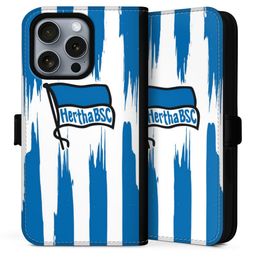 DeinDesign iPhone 16 Pro Max Handy Klapph&uuml;lle Handyh&uuml;lle aus Kunst Leder schwarz Flip Case Bundesliga Hertha Bsc Official Licensed Product Sideflip mit Lasche