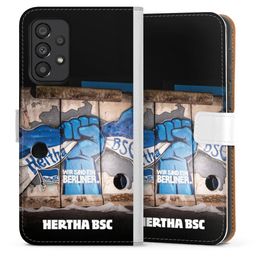 DeinDesign Galaxy A33 5G Handy Klapph&uuml;lle Handyh&uuml;lle aus Kunst Leder wei&szlig; Flip Case Wall Hertha Bsc Official Licensed Product Sideflip mit Lasche