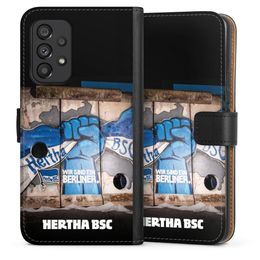 DeinDesign Galaxy A53 5G Handy Klapph&uuml;lle Handyh&uuml;lle aus Kunst Leder schwarz Flip Case Wall Hertha Bsc Official Licensed Product Sideflip mit langer Lasche