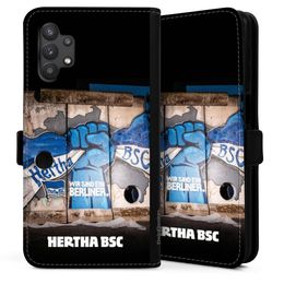 DeinDesign Galaxy A32 5G Handy Klapph&uuml;lle Handyh&uuml;lle aus Kunst Leder schwarz Flip Case Wall Hertha Bsc Official Licensed Product Sideflip mit langer Lasche