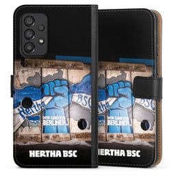 DeinDesign Galaxy A33 5G Handy Klapph&uuml;lle Handyh&uuml;lle aus Kunst Leder schwarz Flip Case Wall Hertha Bsc Official Licensed Product Sideflip mit langer Lasche