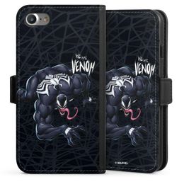 DeinDesign iPhone SE (2020) Handy Klapph&uuml;lle Handyh&uuml;lle aus Kunst Leder schwarz Flip Case Spiderman Marvel Venom Sideflip mit Lasche