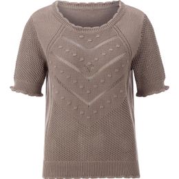 Damen Ajourpullover mit gewellten Abschl&uuml;ssen taupe, Gr&ouml;&szlig;e 38