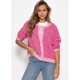 SASSYCLASSY Gestreifter Cardigan in Pink | Gr.: XL