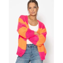 SASSYCLASSY Gestreifter oversize Cardigan in Orange, Pink | Gr.: L