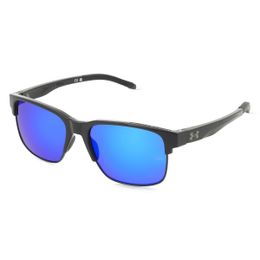 Under Armour UA ASSIST EDGE | Unisex-Sonnenbrille | Fassung: Halbrand, Eckig, Edelstahl, Schwarz Blau | Glasfarbe: Blau