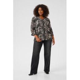 Kaffe curve Langarm-Bluse KClunda Regular fit in Black/Grey Abstract Graphic | Gr.: 48