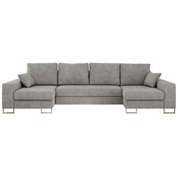 Höffner Wohnlandschaft mit Schlaffunktion Dorain silber Maße (cm): B: 312 H: 95 » Höffner