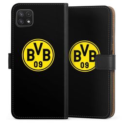 DeinDesign Galaxy A22 5G Handy Klapph&uuml;lle Handyh&uuml;lle aus Kunst Leder schwarz Flip Case Borussia Dortmund Logo Bvb Sideflip mit langer Lasche