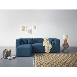 3-Sitzer Home Affaire "Sundstrup L-Form", blau, B:256cm H:76,5cm T:93cm, 100% Polyester, Sofas, Modulserie, individuelle Zusammenstellung