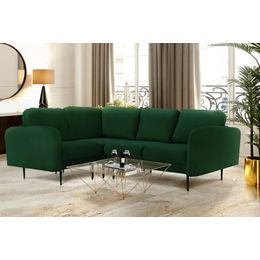 Ecksofa Home Affaire "Skidi L-Form", gr&uuml;n (dunkelgr&uuml;n), B:228cm H:81cm T:166cm, Korpus/Basismaterial: 100% Polyester. Sitzfl&auml;che: 100% Polyester, Sofas, Ecksofa, mit losen R&uuml;ckenkissen und Keder oben auf der Armlehne