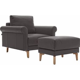 Sessel "CR.450, Designsessel, Loungesessel", braun (graubraun 534, 49), B:88cm H:85cm T:95cm, NaturLEDER OSKAR (echtes Rindsleder);Chenille COCO (72% Polyester 15% Baumwolle 13% Polyacryl), CREATION BY ROLF BENZ, Sessel, Sessel, modern Landhaus, mit tollem Sitzkomfort, Breite 88 cm, Fu&szlig; Nussbaum