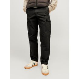 Jack & Jones Cargohose JACK & JONES "JPSTKANE BARKLEY CARGO PANT NOOS", Herren, Gr. 28, Länge 32, schwarz, Web, Obermaterial: 100% Baumwolle, unifarben, relaxed fit knöchellang, Hosen