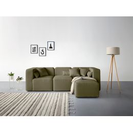 3-Sitzer Home Affaire "Sundstrup L-Form", gr&uuml;n, B:256cm H:76,5cm T:93cm, 93% Polyester, 6% Acryl, 1% Baumwolle, Sofas, Modulserie, individuelle Zusammenstellung