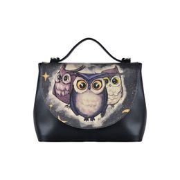 Henkeltasche DOGO "Handy Umhängetasche Owls Family Schultertasche", Damen, Gr. B/H/T: 24cm x 12cm onesize, schwarz, Lacklederimitat, Taschen, Handgefertigt