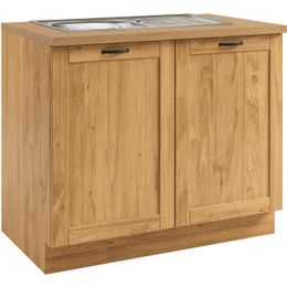 Spülenschrank Home Affaire "Teramo", natur, B:100cm H:85cm T:60cm, Massivholz, Schränke