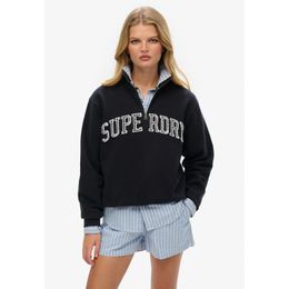 Sweatshirt Superdry "ATHLETIC ESS APPLIQUE HALF ZIP", Damen, Gr. M, blau (eclipse navy), Sweatware, Obermaterial: 100% Baumwolle, bedruckt, loose fit normal, ohne Ausschnitt, Rippbündchen, Sweatshirts