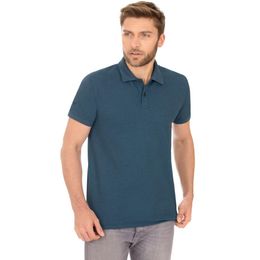 Poloshirt TRIGEMA "TRIGEMA Slim Fit Poloshirt aus DELUXE-Piqué", Herren, Gr. L, blau (jeans, melange), 100% Baumwolle, Basic, Shirts