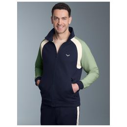 Trainingsjacke TRIGEMA "TRIGEMA Sweatjacke mit Stehkragen", Herren, Gr. L, blau (navy), 70% Baumwolle, 30% Polyester, Basic, Jacken Trainingsjacke