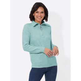 Troyer Casual Looks "Polopullover", Damen, Gr. 36, grün (mint, meliert), 76% Polyester, 20% Polyacryl, 4% Polyamid, meliert, Pullover