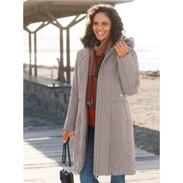 Steppmantel Casual Looks, Damen, Gr. 44, grau (taupe), 90% Polyester, 10% Polyamid, Kapuzenfutter:100% Polyester, Wattierung:100% Polyester, unifarben, unifarben mit Farbeinsatz, unifarben mit Farbeinsätzen, Mäntel