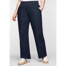 Schlupfhose sheego, Damen, Gr. 44, Normalgr&ouml;&szlig;en, blau (nachtblau), 55% Leinen, 45% Viskose, unifarben, Hosen Schlupfhose