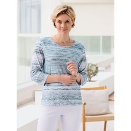 3/4-Arm-Shirt Casual Looks "Druck-Shirt", Damen, Gr. 36, beige (kalkmint, ecru, geringelt), 50% Baumwolle, 50% Modal, bedruckt, gemustert, gestreift, mehrfarbig, Rundhals, Shirts