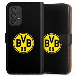 DeinDesign Galaxy A53 5G Handy Klapph&uuml;lle Handyh&uuml;lle aus Kunst Leder schwarz Flip Case Borussia Dortmund Logo Bvb Sideflip mit langer Lasche