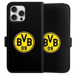 DeinDesign iPhone 15 Pro Max Handy Klapph&uuml;lle Handyh&uuml;lle aus Kunst Leder schwarz Flip Case Logo Borussia Dortmund Bvb Sideflip mit Lasche